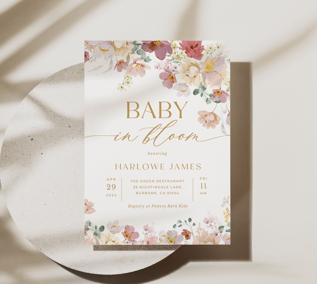 Editable Baby in Bloom Baby Shower Invitation, Spring Blush Baby Shower ...