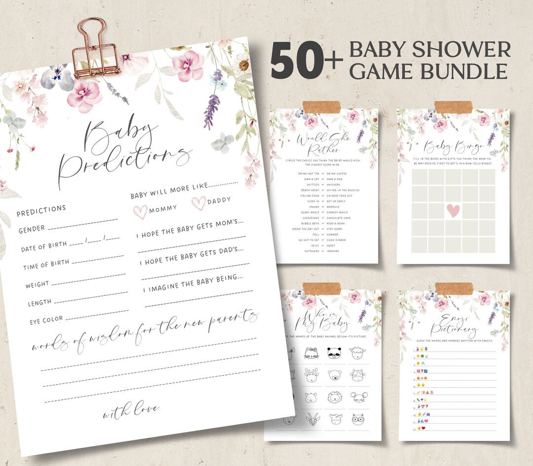Wildflower Baby Shower Games Bundle, Spring Flowers Party Games Pack ...