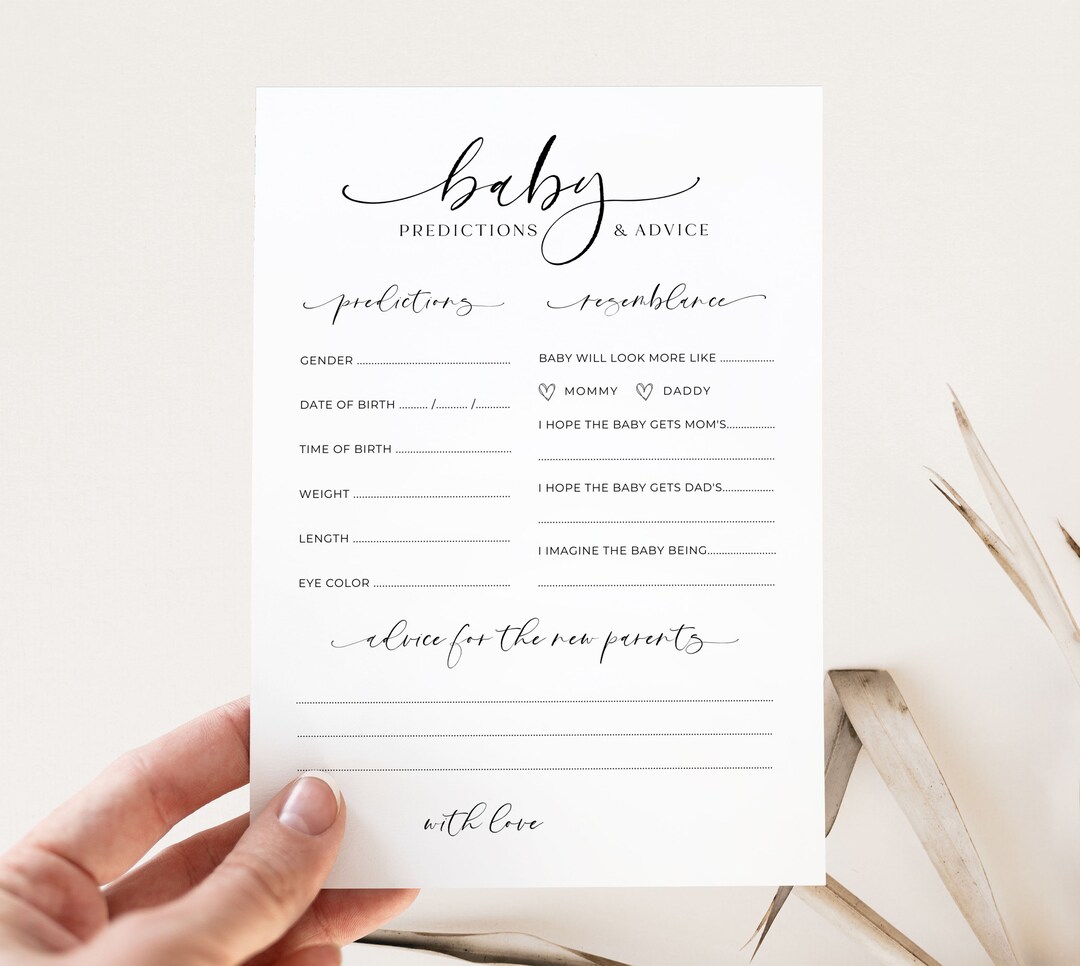 Baby Predictions Cards, Minimalist Baby Predictions Game Printable ...