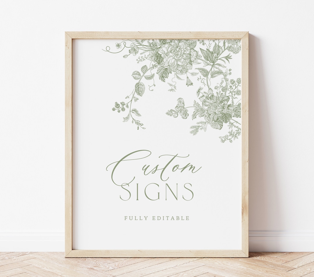 Dusty Green Custom Sign Template, Vintage Floral Custom Sign, Green ...