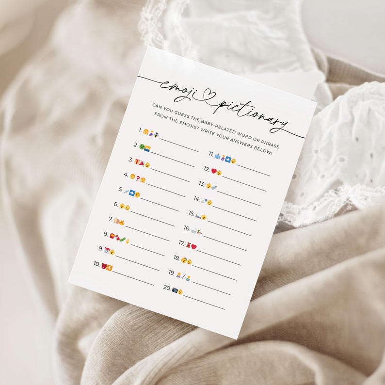 Baby Emoji Pictionary Game Template: Baby Shower Activity, Printable ...