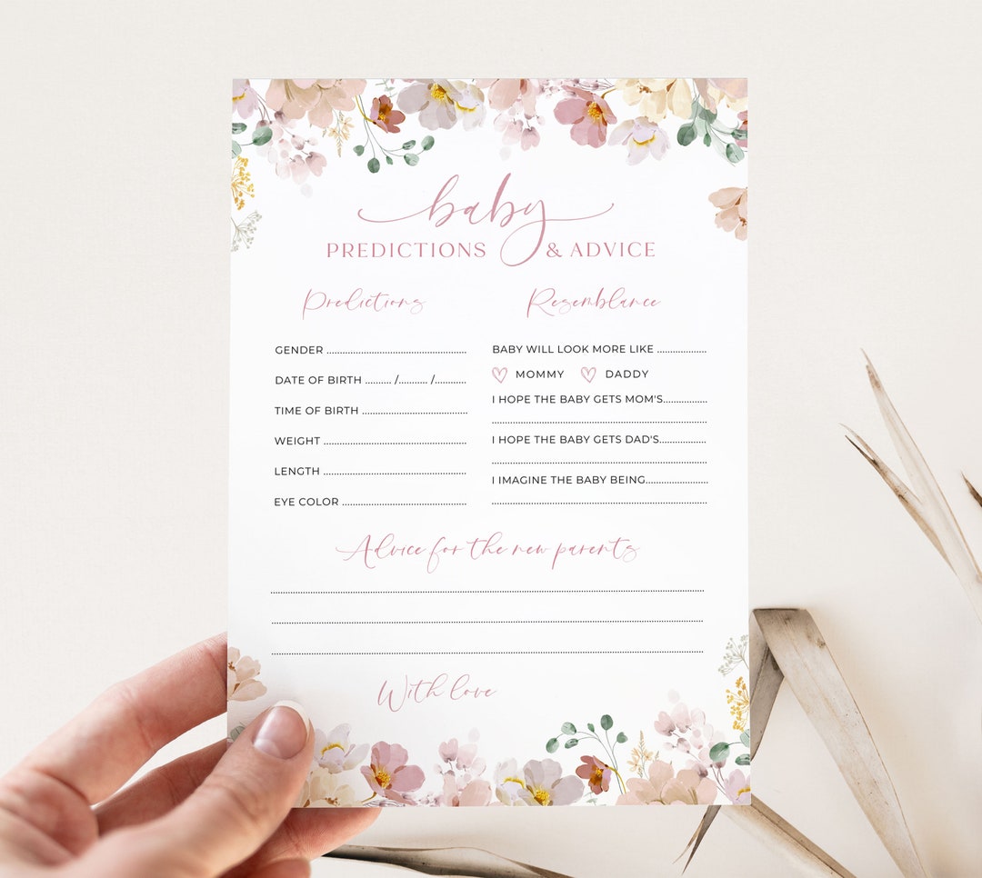 Baby Predictions Cards, Wildflower Baby Predictions Game Printable ...