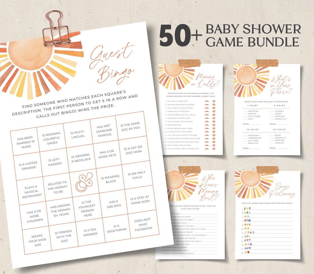 Sunshine Baby Shower Games Bundle, Summer Party Games Pack, Sunshine ...