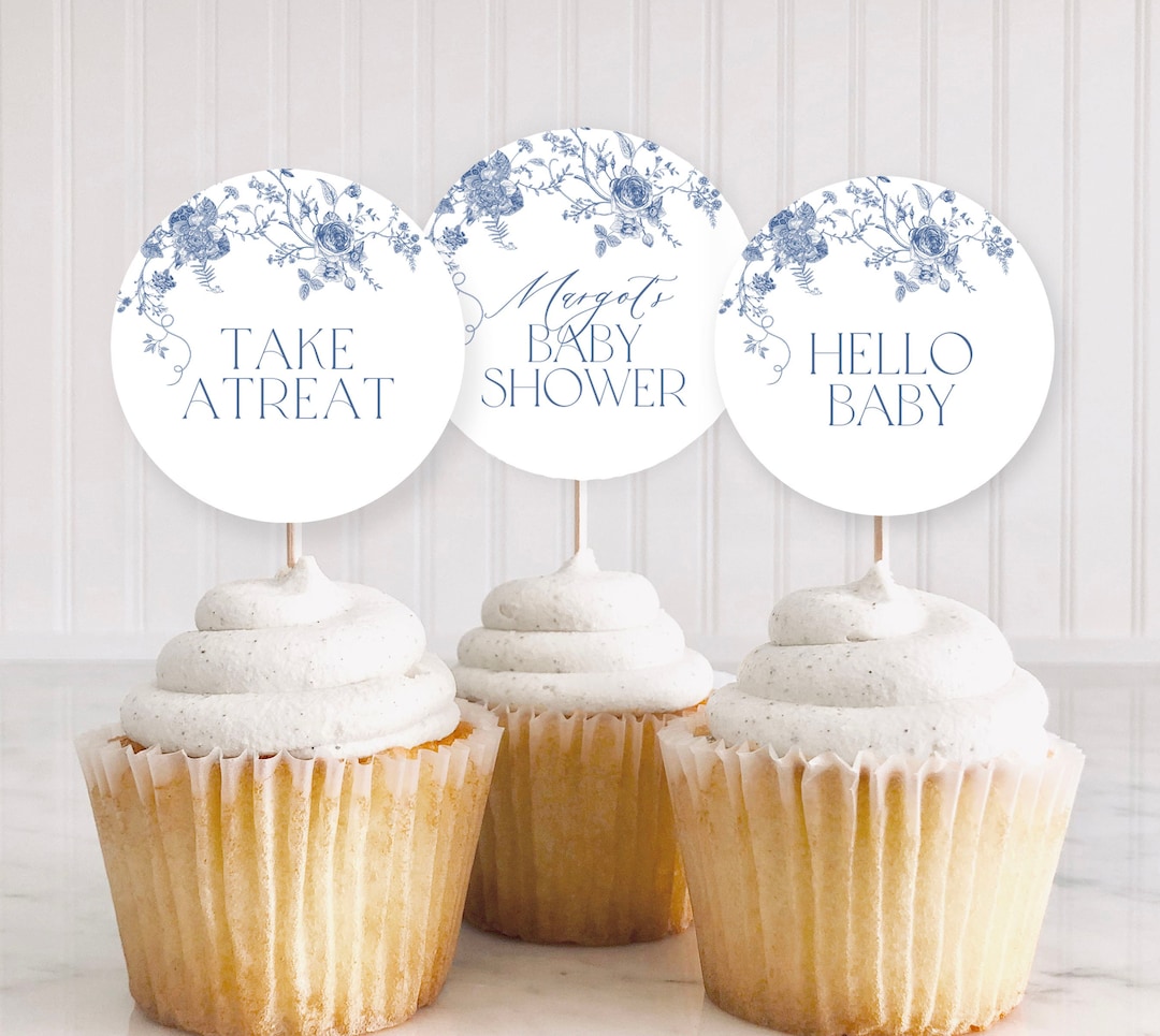 Dusty Blue Cupcake Toppers, Vintage Floral Cupcake, Victoria Floral ...
