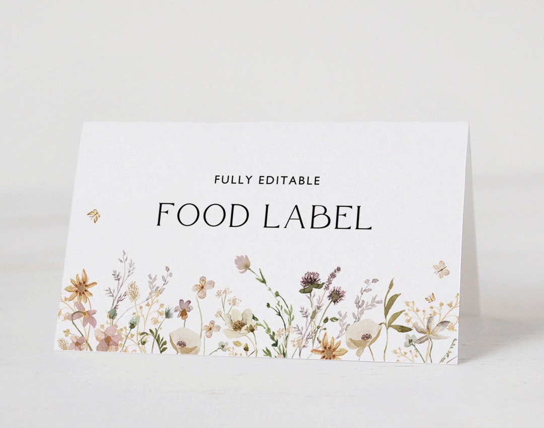Wildflower Food Labels Template, Wildflower Buffet Card, Shower Food ...