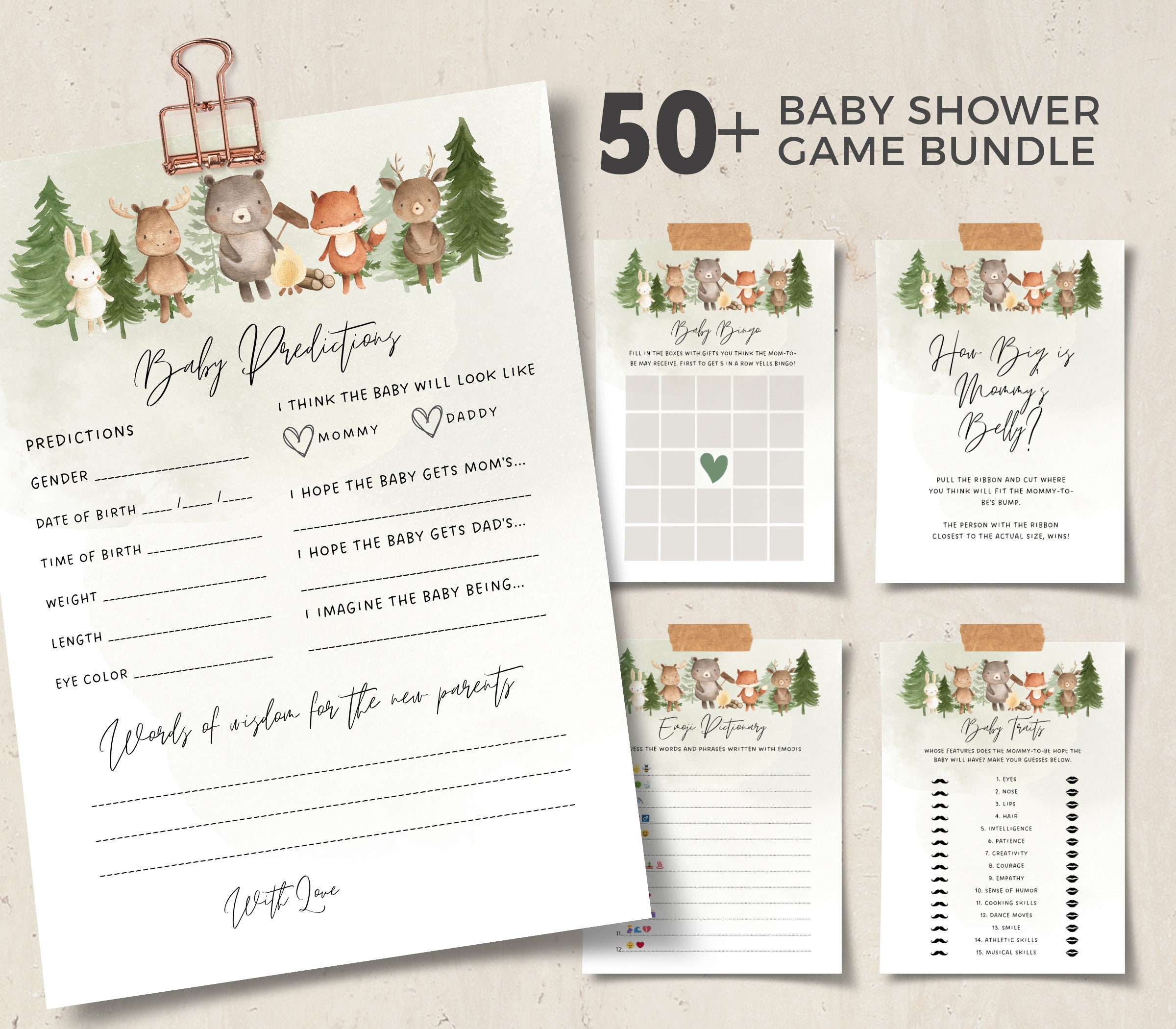 Woodland Baby Shower Games Bundle Forest Animals Party Games - Etsy