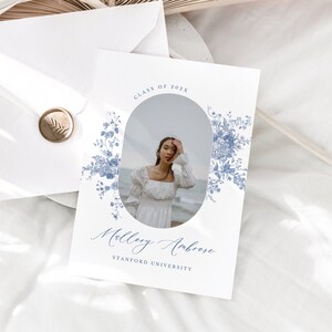 Dusty Blue Graduation Party Invitation Template, Vintage Floral ...