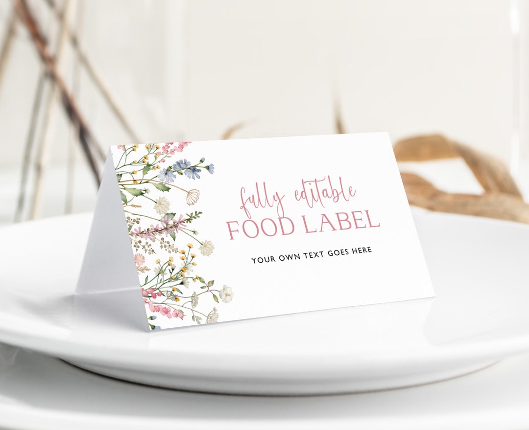 Wildflower Food Labels Template,pink Wildflower Buffet Card, Shower ...