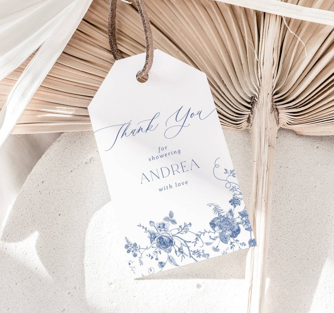 Vintage Floral Thank You Tag: Dusty Blue Wedding Favor (instant ...