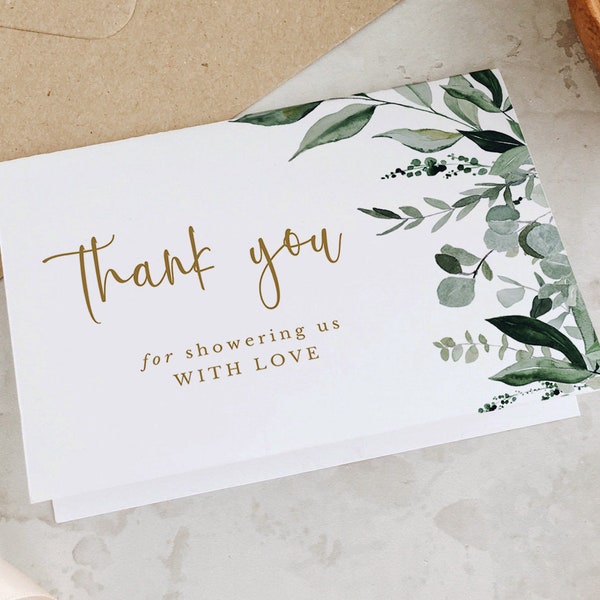 Thank You Card Greenery Template - Etsy