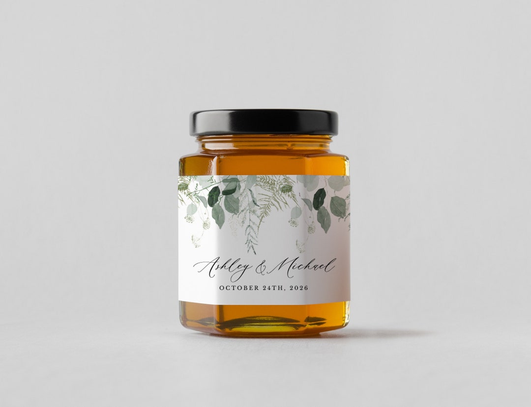 Greenery Honey Jar Label, Wedding Honey Favor Label, Bridal Shower ...