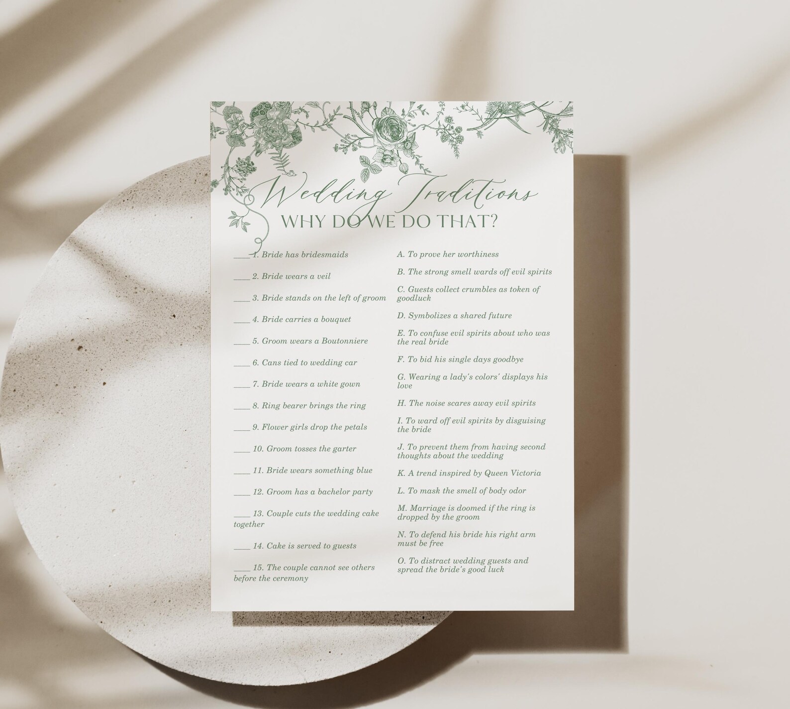 Wedding Traditions Bridal Shower Games, Dusty Green Floral Wedding ...