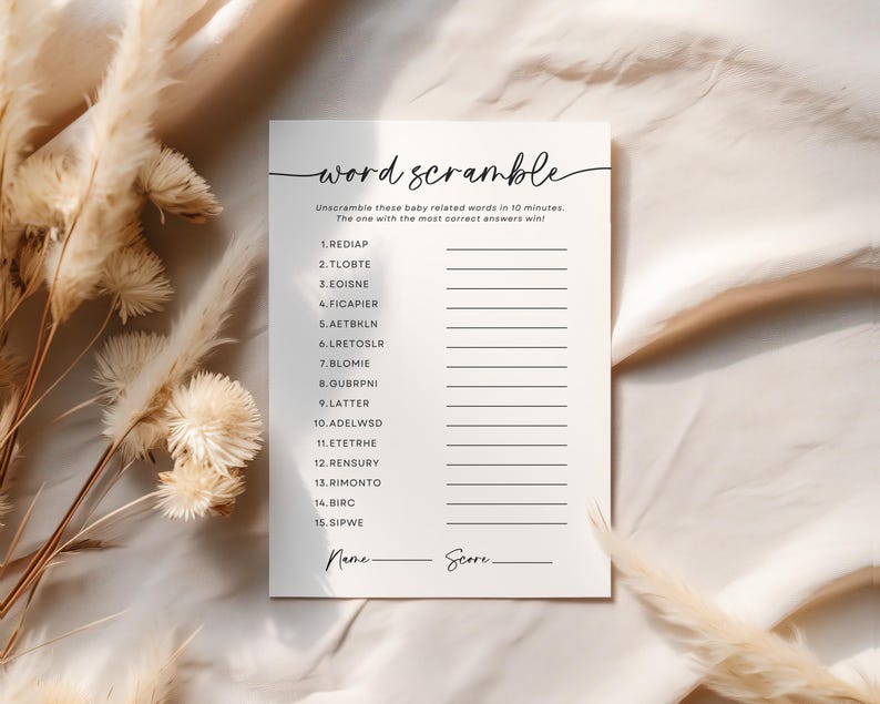 Baby Shower Word Scramble Game: Gender Neutral Baby Shower Game ...