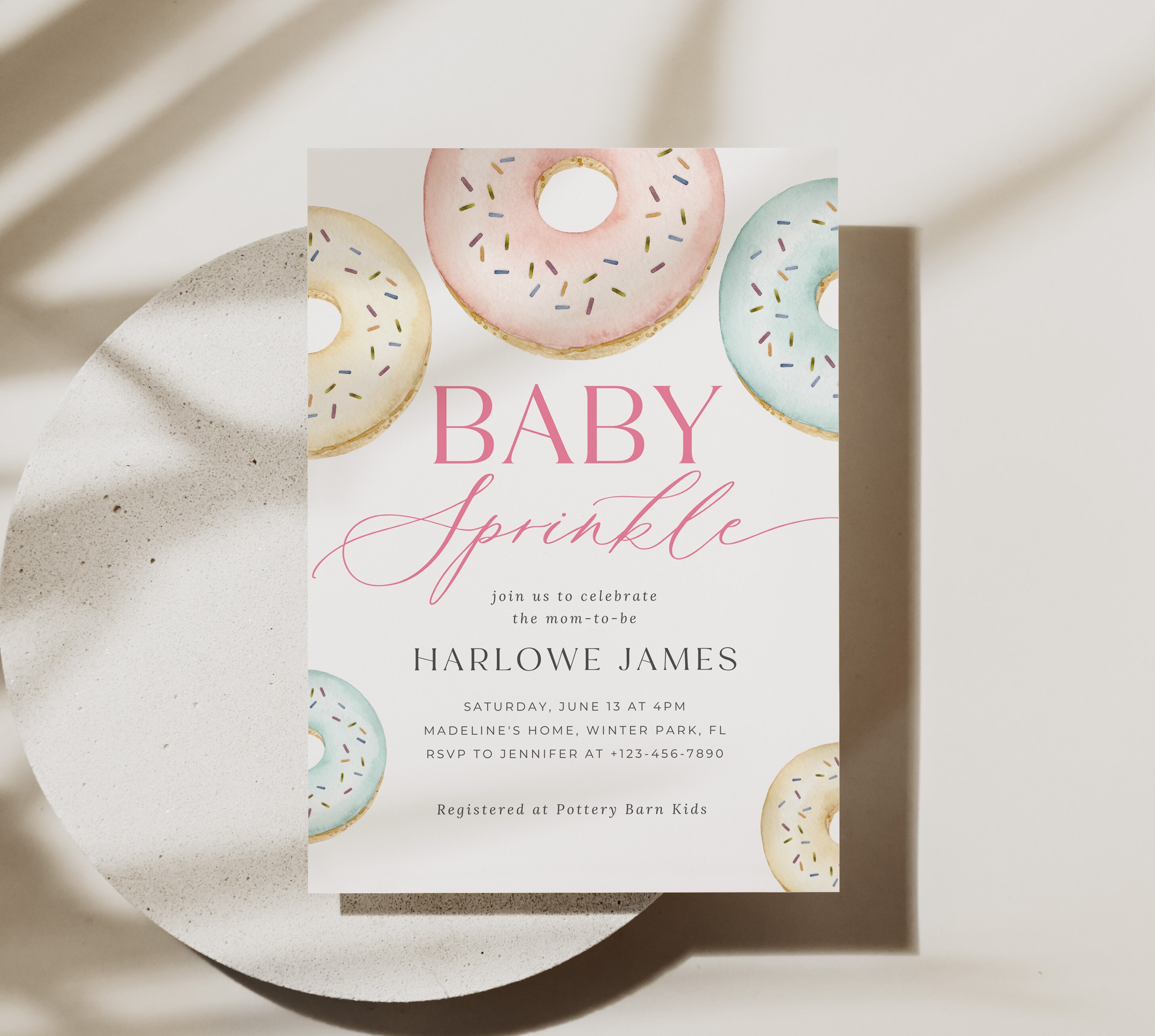 Baby Sprinkle Shower Invitation, Donuts Baby Shower Invite, Pink Girl ...