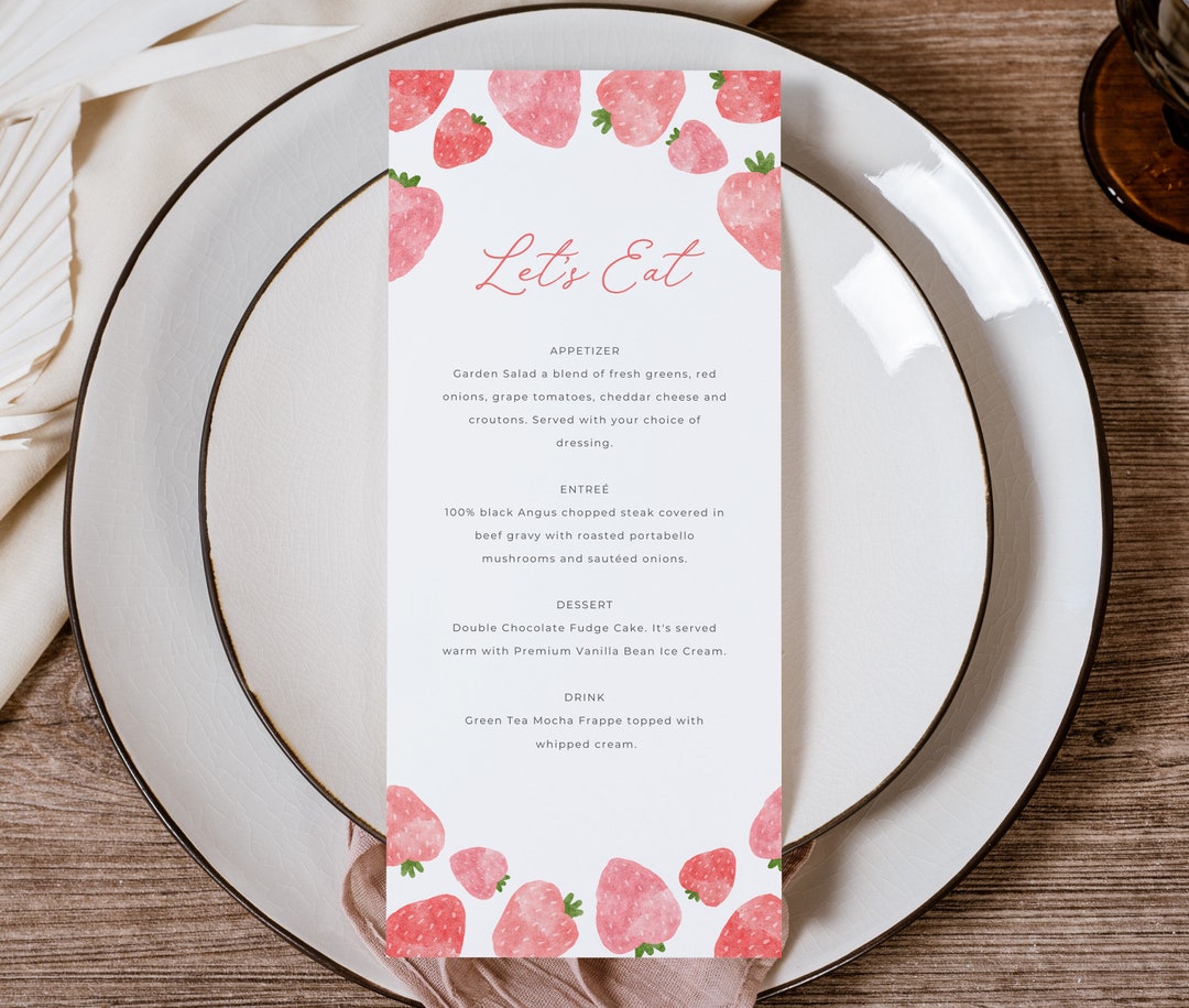 Strawberry Menu Template, Berry Sweet Shower Menu, Printable Menu ...