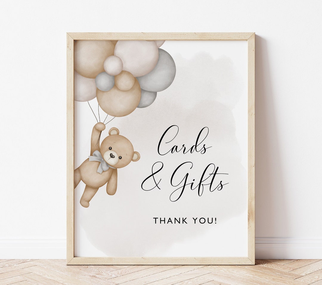 Cards and Gifts Sign, Bear Baby Shower Signs, Bear Cards and Gifts Sign ...