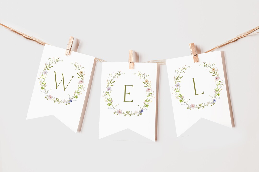 Wildflower Editable Bunting, Floral DIY Banner Template, Wreath Custom ...