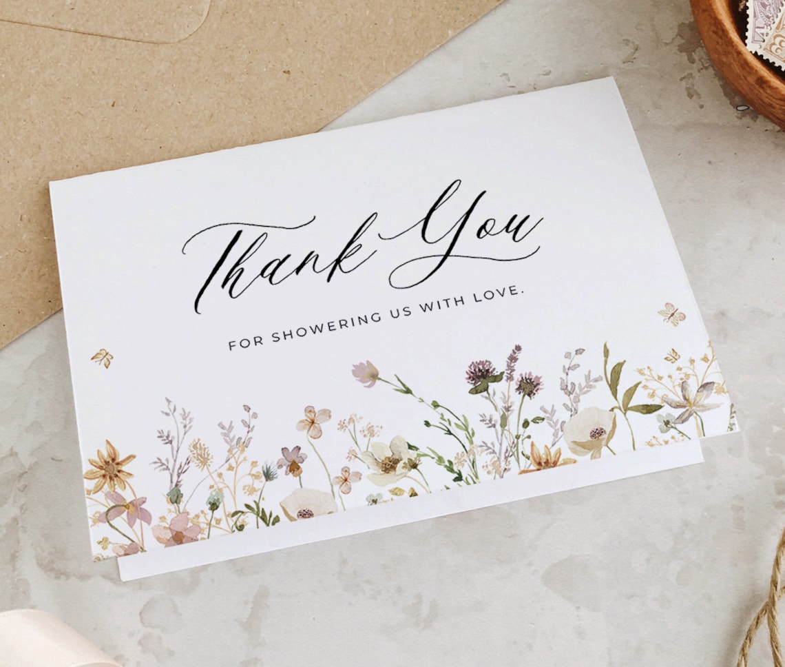 Wildflower Thank You Card Template Wedding Thank You Card - Etsy