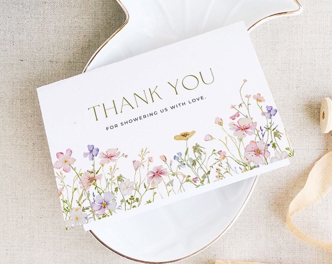 Wildflower Thank You Card Template, Wedding Thank You Card Printable ...