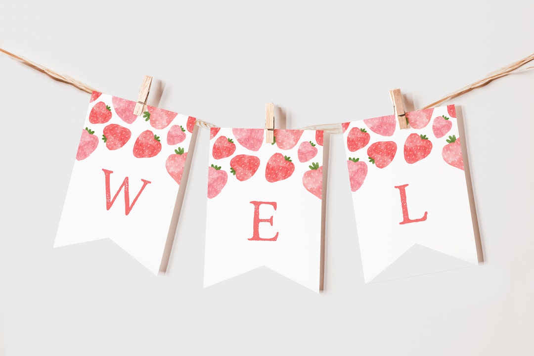 Strawberry Bunting Banner: Editable DIY Template (digital Download) - Etsy