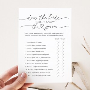 Does the Bride Really Know the Groom, Bridal Shower Games, Minimalist ...