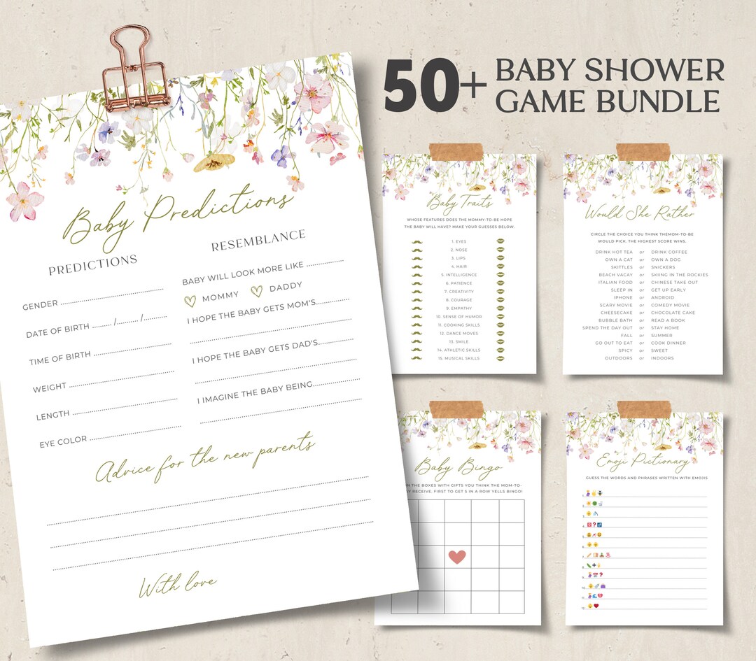 Wildflower Baby Shower Games Bundle: Spring Floral, Editable (printable ...