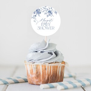 Dusty Blue Cupcake Toppers, Vintage Floral Cupcake, Victoria Floral ...