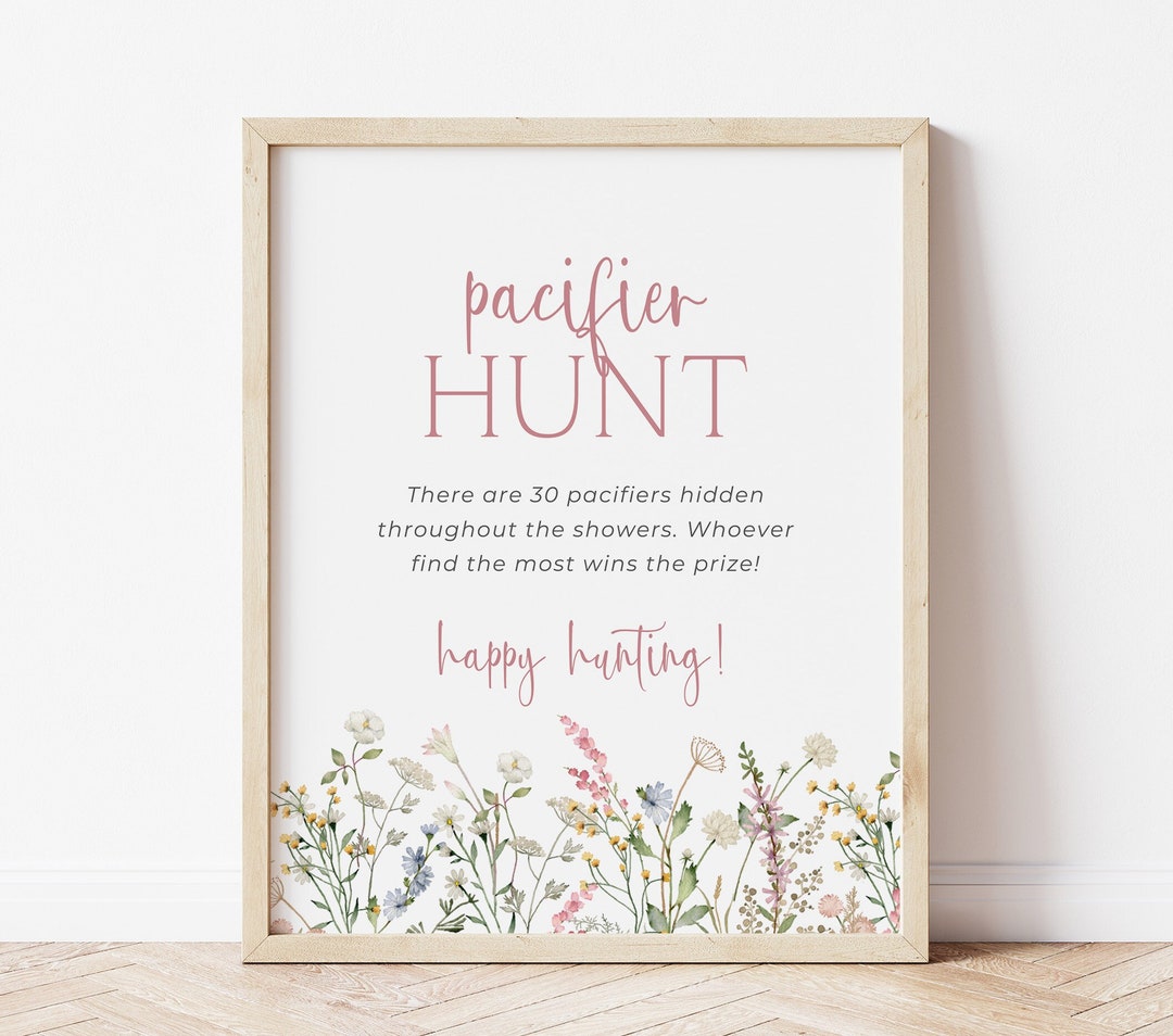 Wildflower Pacifier Hunt Game, Baby Shower Sign, Floral Pacifier Hunt ...