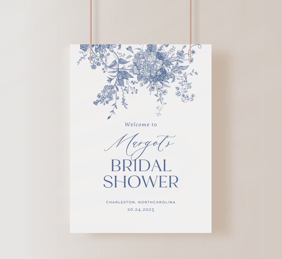Dusty Blue Bridal Shower Welcome Sign, Vintage Floral Welcome Sign ...