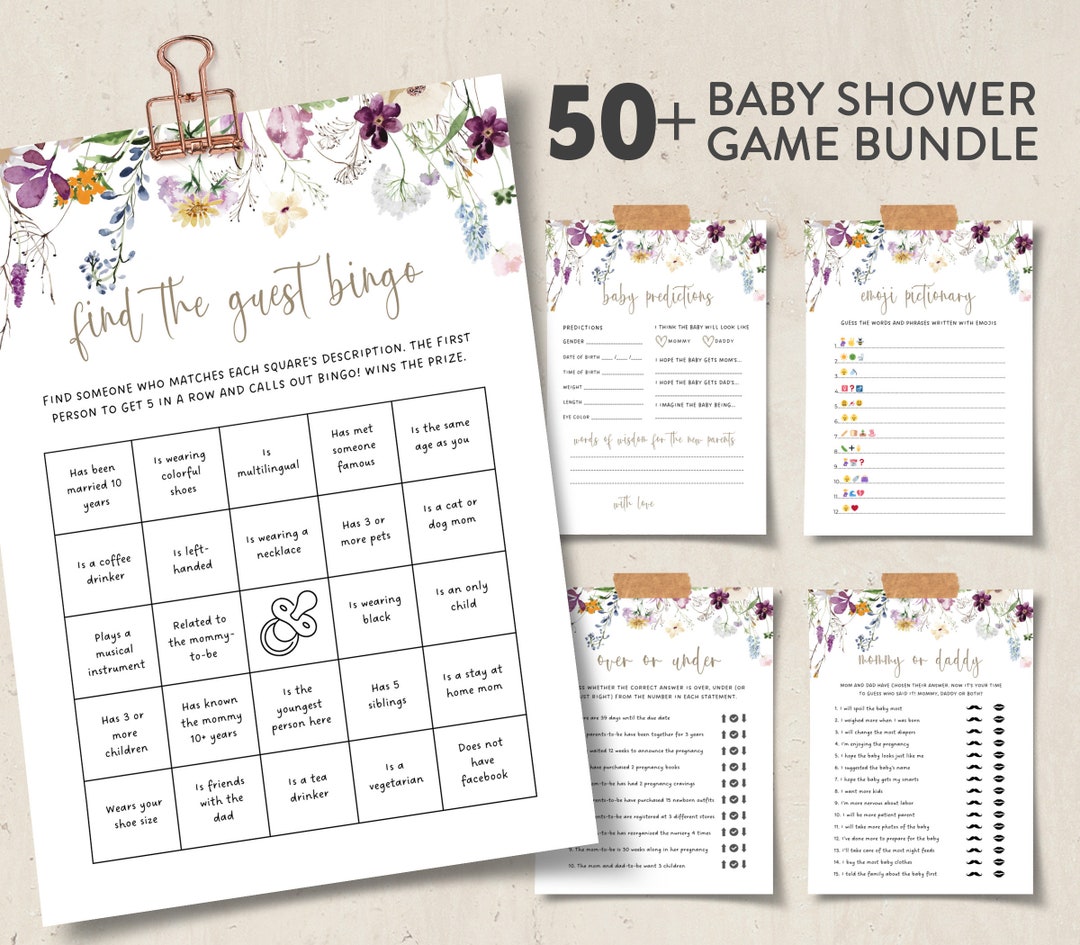 Wildflower Baby Shower Game Bundle, Party Games Pack, Spring Florals ...