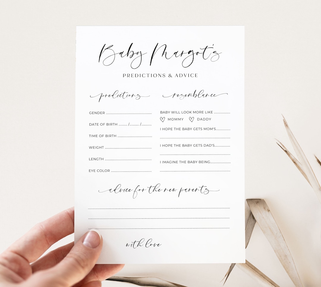 Baby Predictions Cards, Minimalist Baby Predictions Game Printable ...