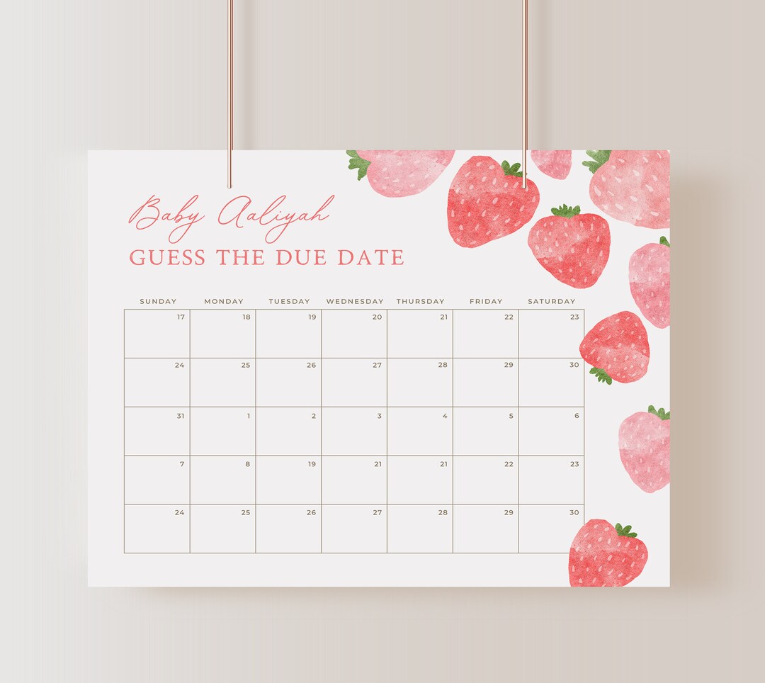 Strawberry Guess Baby Due Date Calendar Sign, Berry Sweet Guess ...