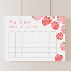 Strawberry Guess Baby Due Date Calendar Sign, Berry Sweet Guess ...