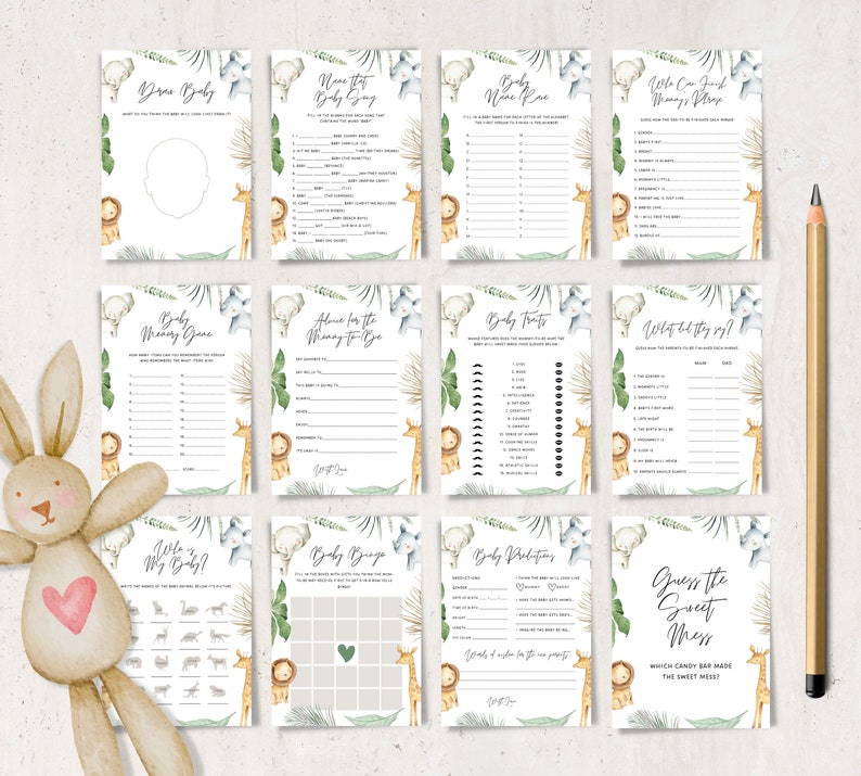 Safari Baby Shower Games Bundle Jungle Party Games Pack - Etsy