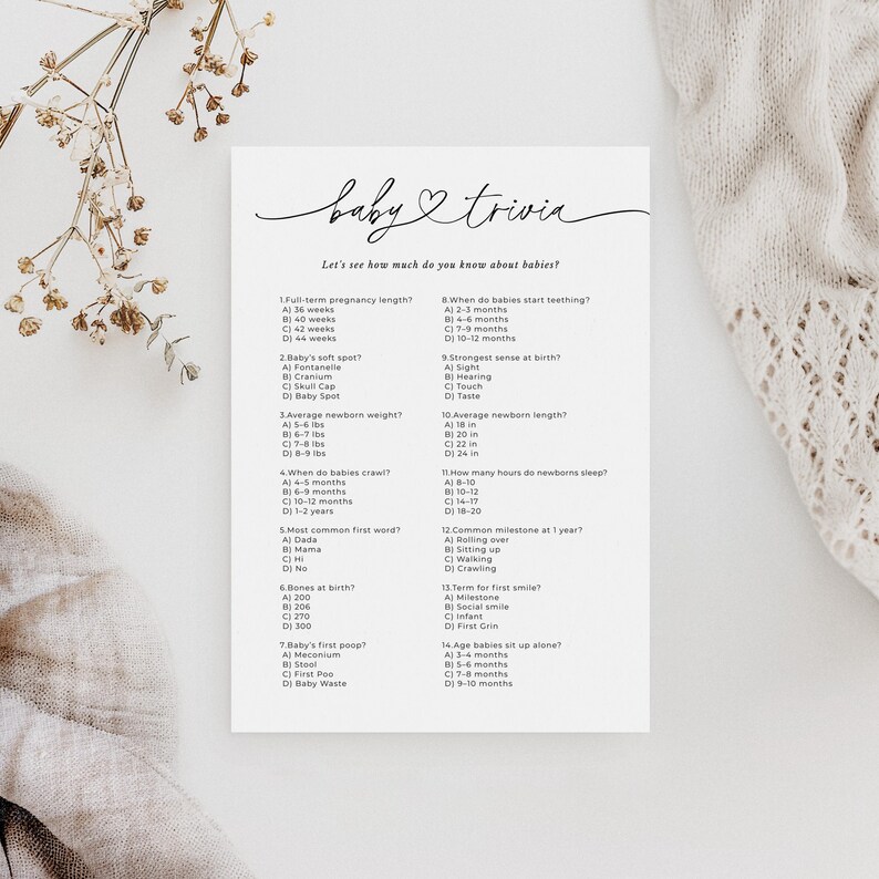 Baby Trivia Game: Neutral Baby Shower Games, Printable Baby Shower ...