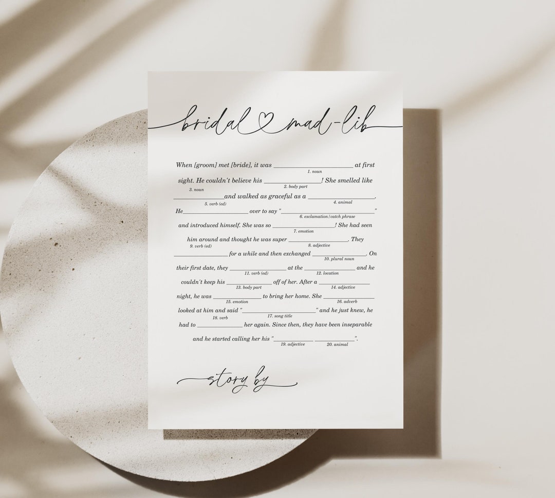 Bridal Mad Libs, Bridal Shower Games, Minimalist Bridal Shower Games ...