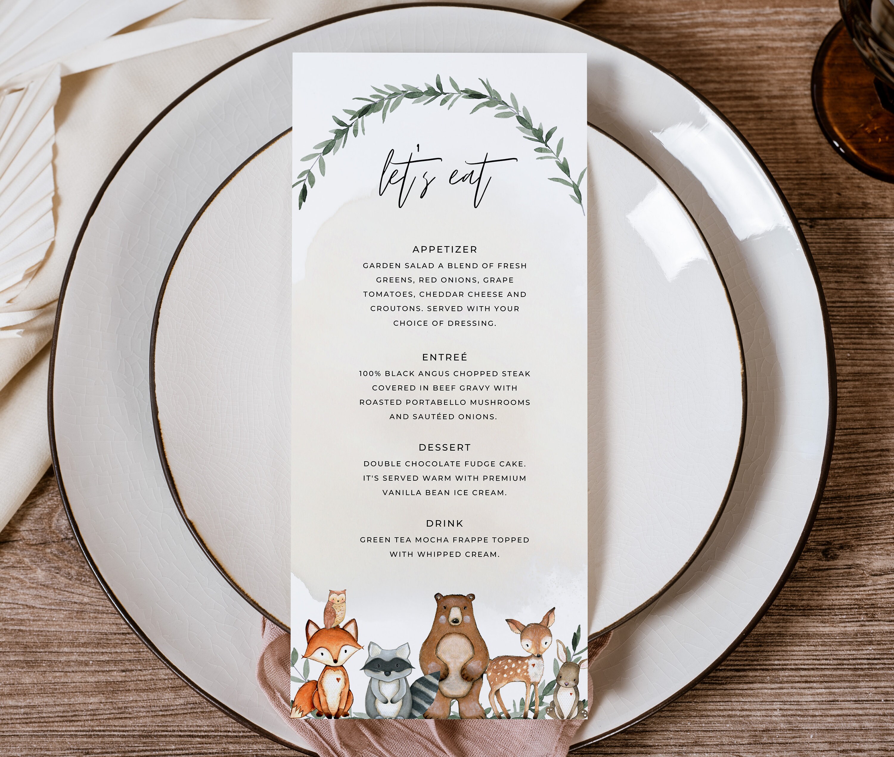 Menu Template Woodland Shower Menu Printable Baby Shower - Etsy