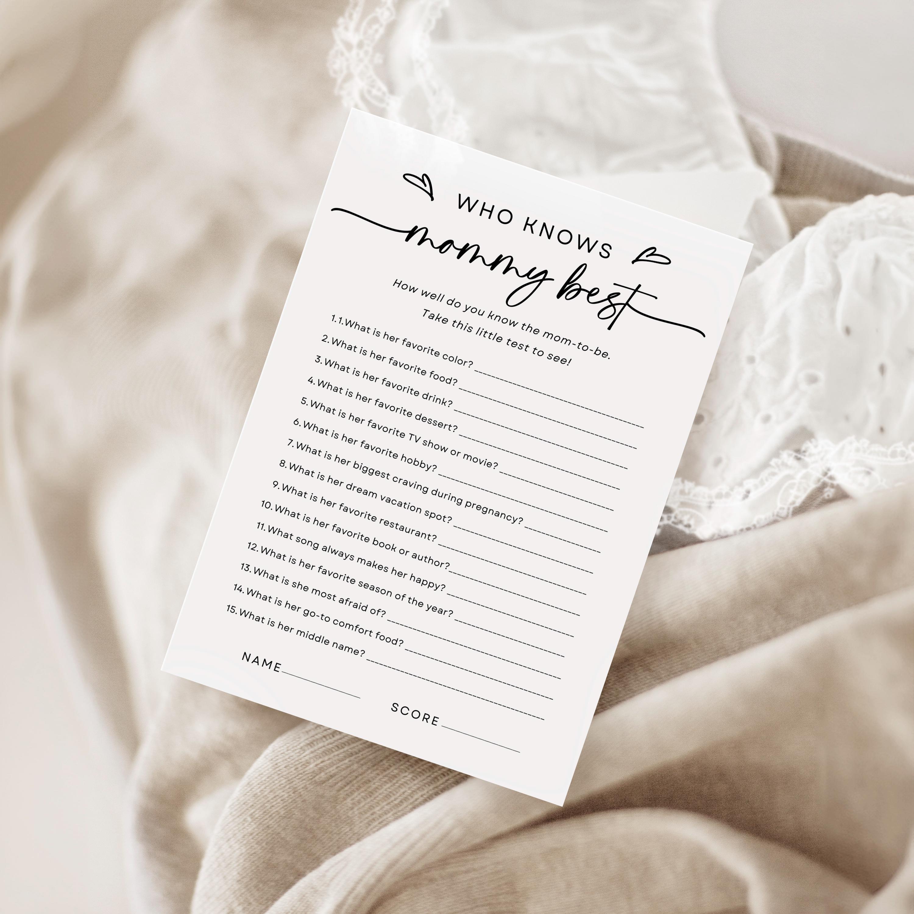 Who Knows Mommy Best Baby Shower Game: How Well Do You Know the Mommy ...