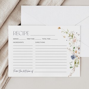 Wildflower Recipe Card Template, Printable Recipe Card, Floral Recipe ...