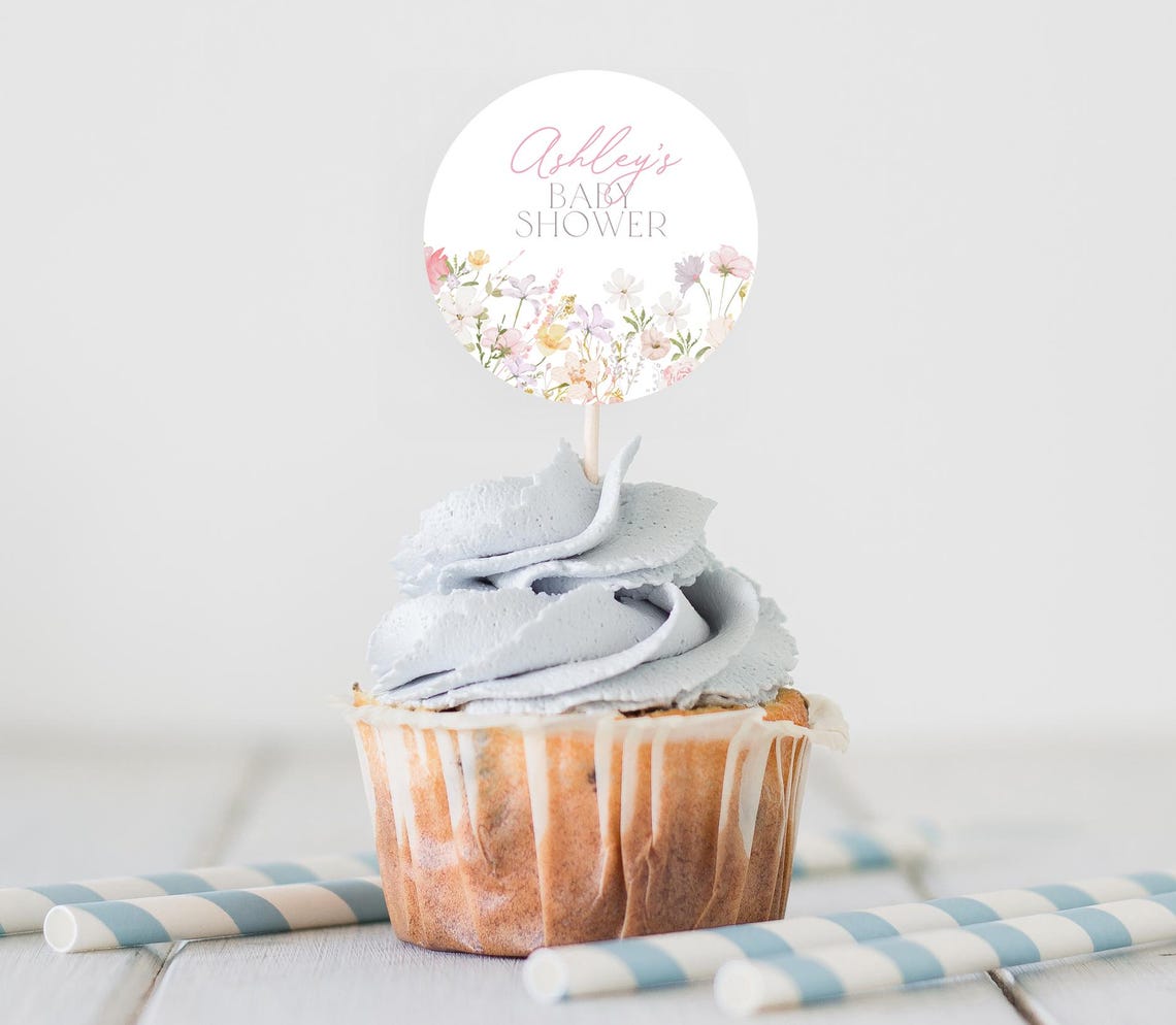 Wildflower Cupcake Toppers: Pink Floral Cake Decor (2x2, Editable in ...
