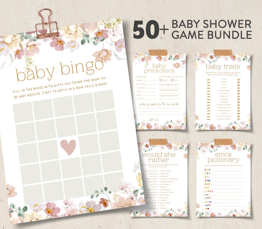 Baby in Bloom Baby Shower Game Bundle, Spring Flowers Baby Shower Game ...