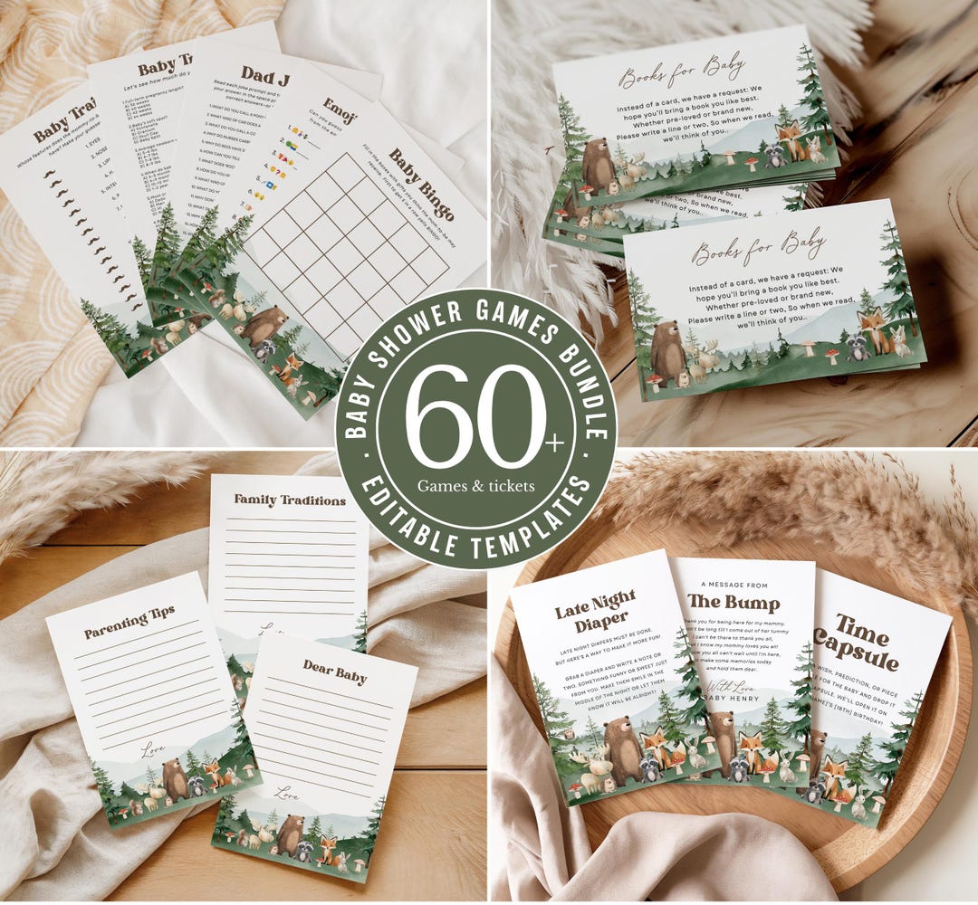 Woodland Baby Shower Games Mega Bundle: Animal Forests, Rustic ...