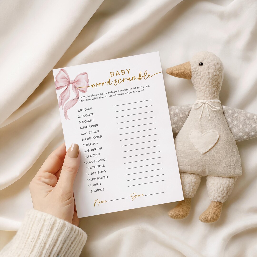 Pink Bow Baby Shower Word Scramble Game (editable Canva Template) - Etsy
