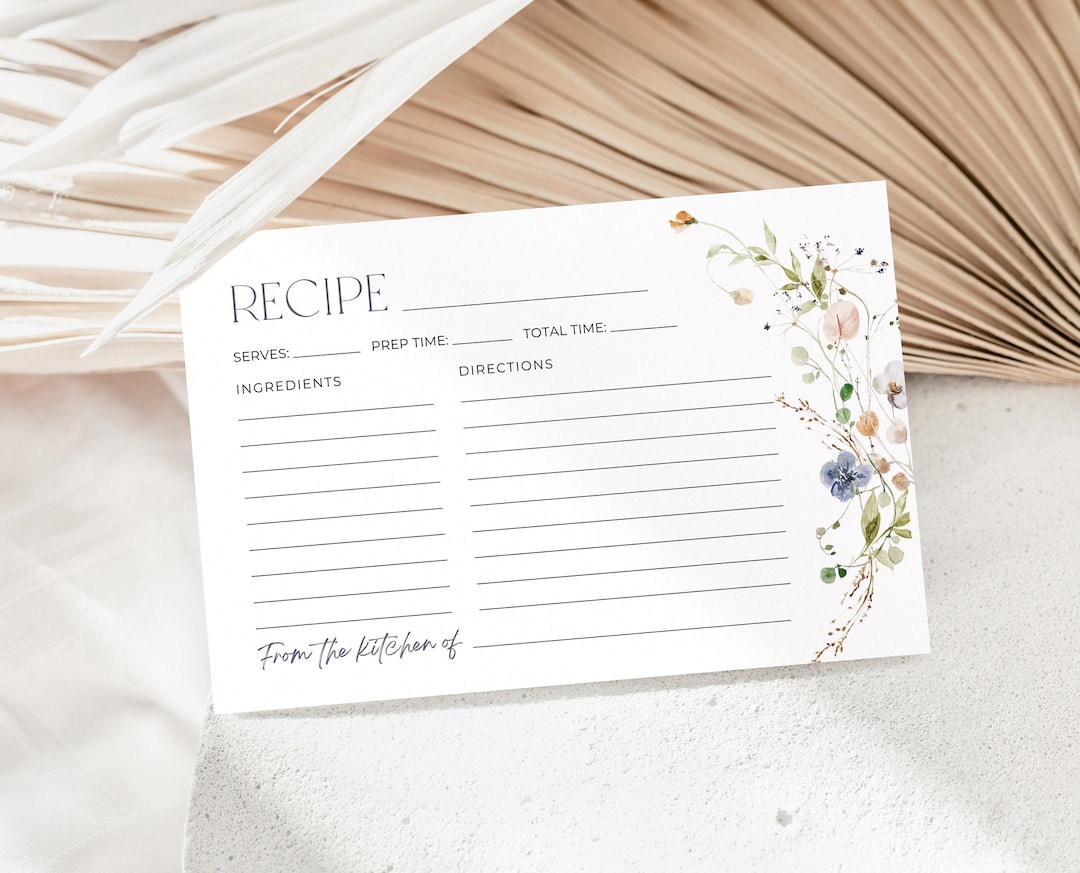 Wildflower Recipe Card Template, Printable Recipe Card, Floral Recipe ...