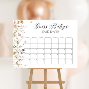 Wildflower Baby Due Date Calendar Sign: Baby Shower Game (editable ...
