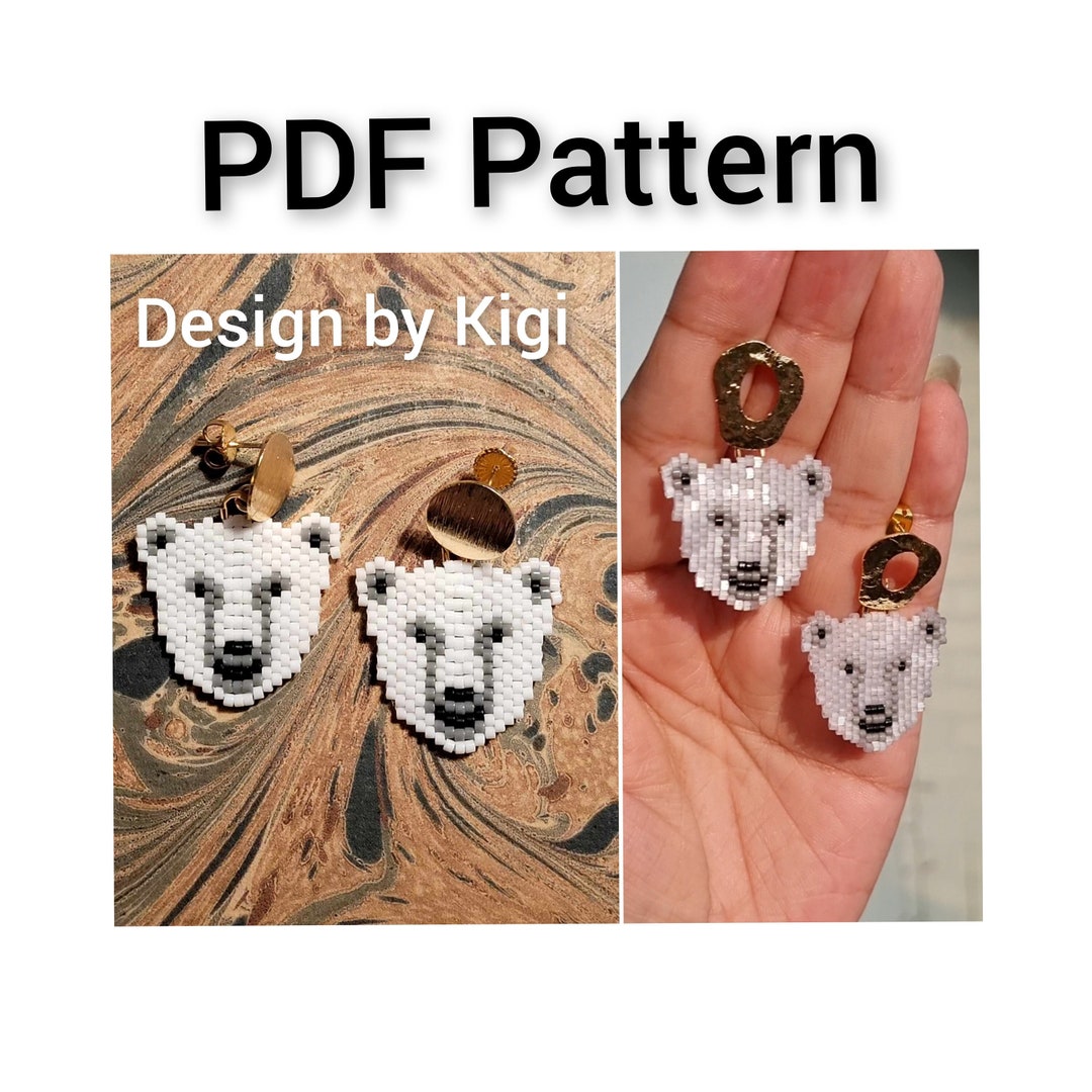 Polar Bear, Brick Stitch Earrings Pattern, Cute Design, Miyuki Delica ...