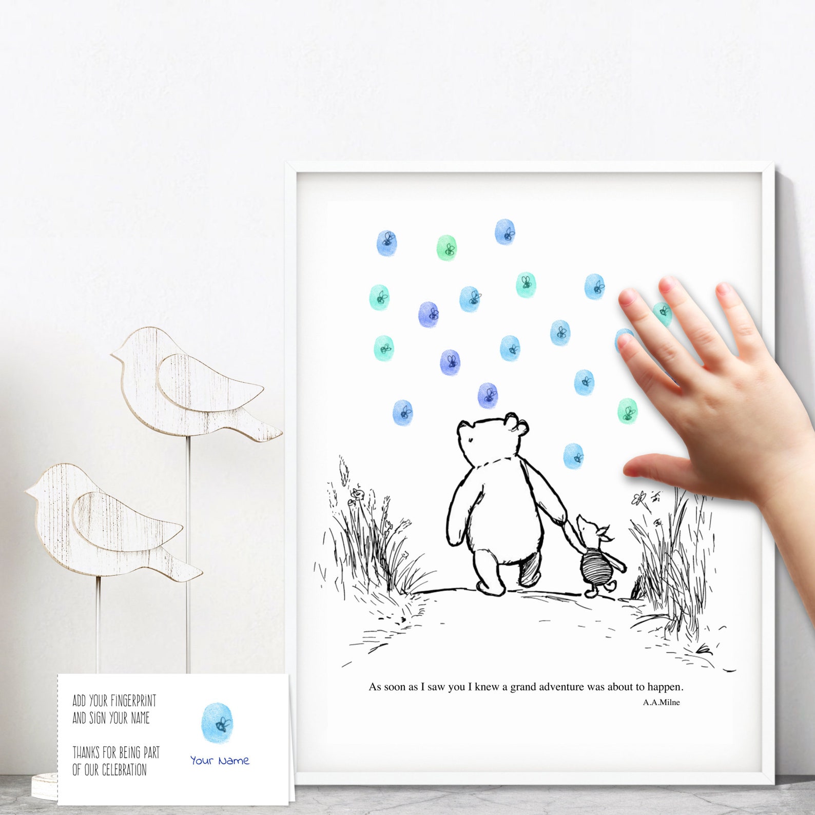 Winnie the Pooh Fingerprint Art, Thumbprint Art, Teacher Gift, Best ...