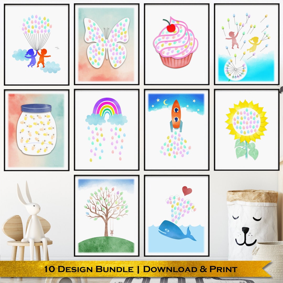 Fingerprint Art, 10 Design Bundle, Thumbprint Art Printables for Prek ...