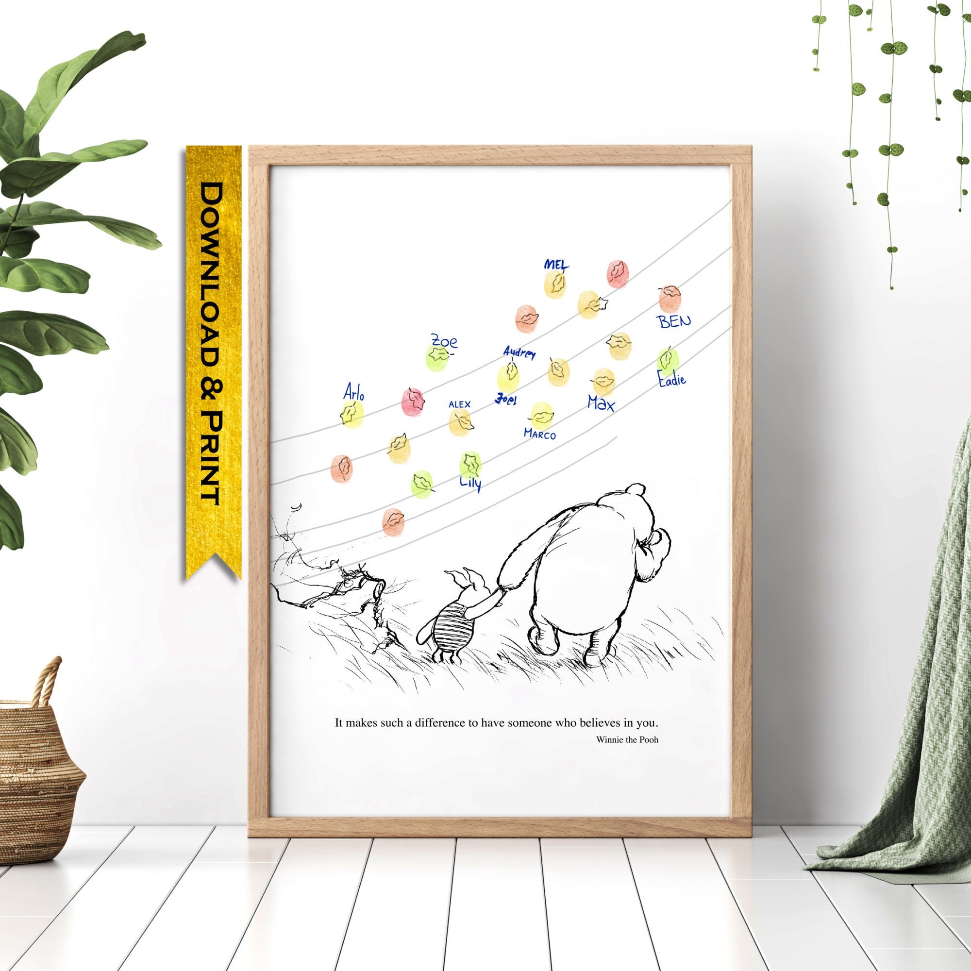 Winnie the Pooh Fingerprint Art: Teacher Appreciation Gift (8x10, 11x14 ...