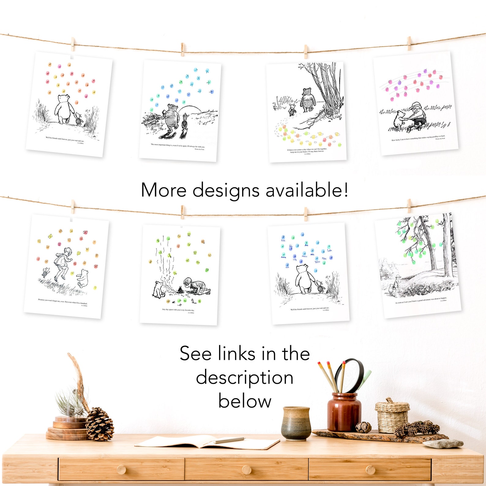 Winnie the Pooh Fingerprint Art, Thumbprint Art, Teacher Gift, Best ...